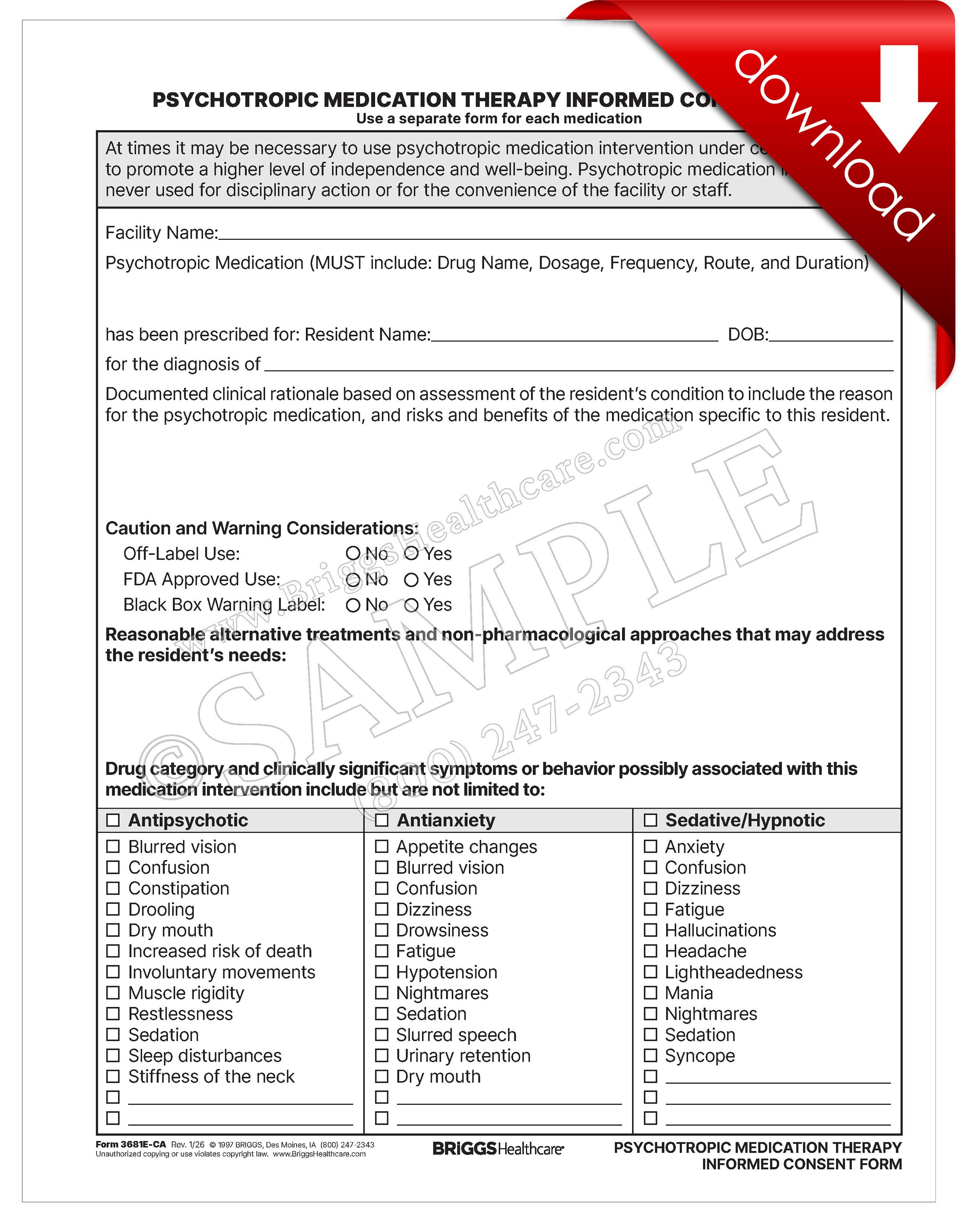 Psychotropic Medication Therapy Informed Consent – California - Digital Form